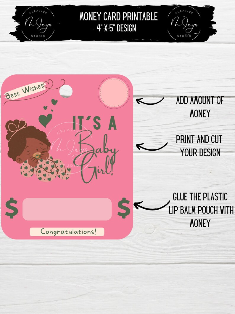 New Baby Card, Baby Girl, Money Card PNG, Newborn Money Gift, Print and ...