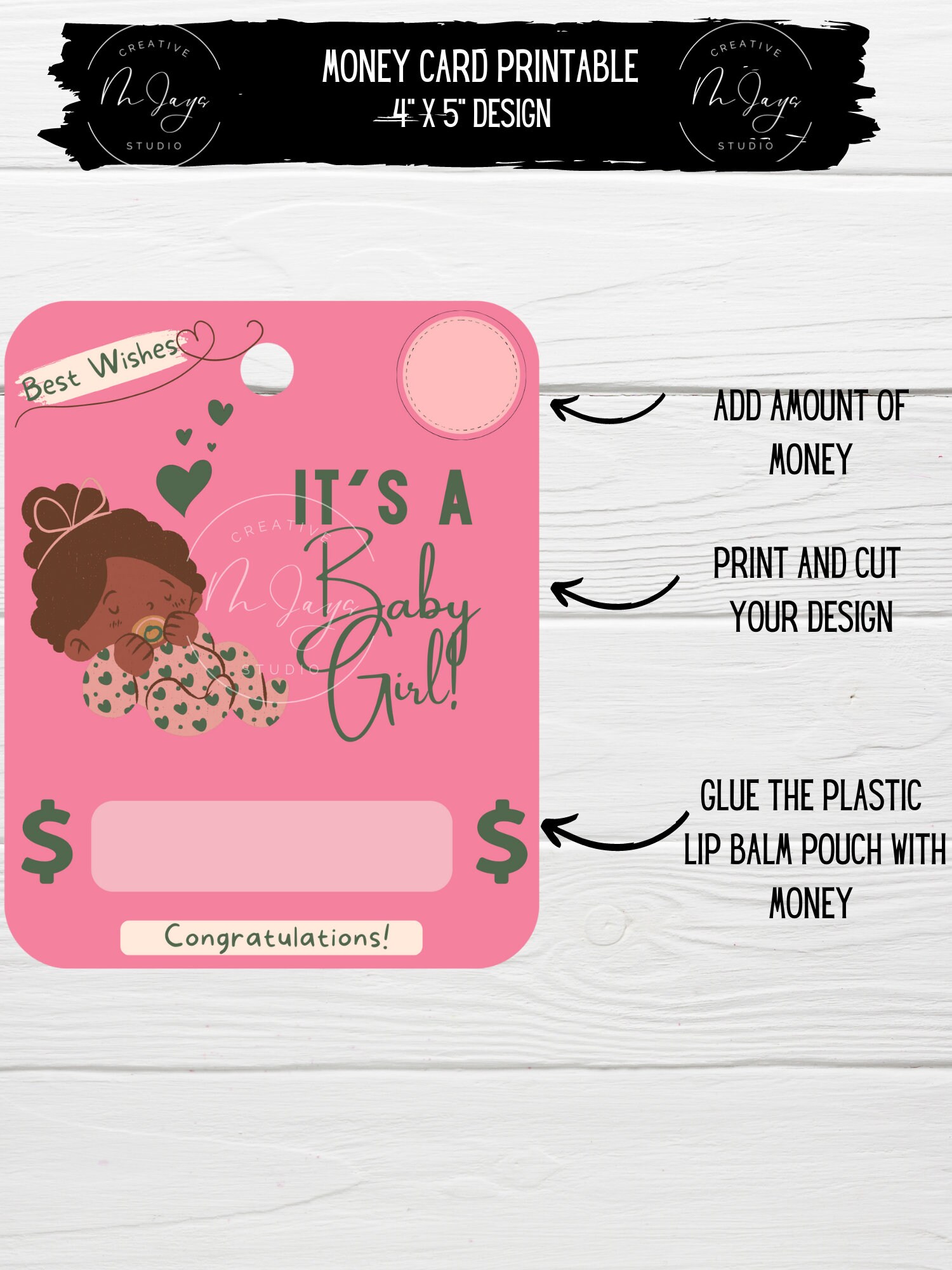 New Baby Card, Baby Girl, Money Card PNG, Newborn Money Gift, Print and ...