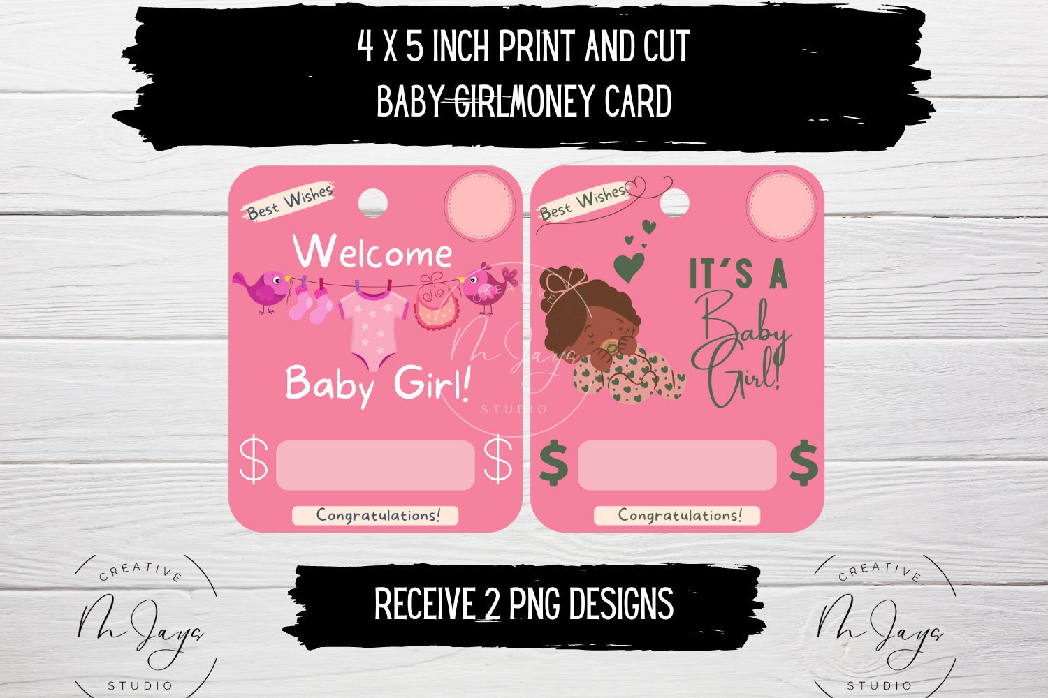 New Baby Card, Baby Girl, Money Card PNG, Newborn Money Gift, Print and ...