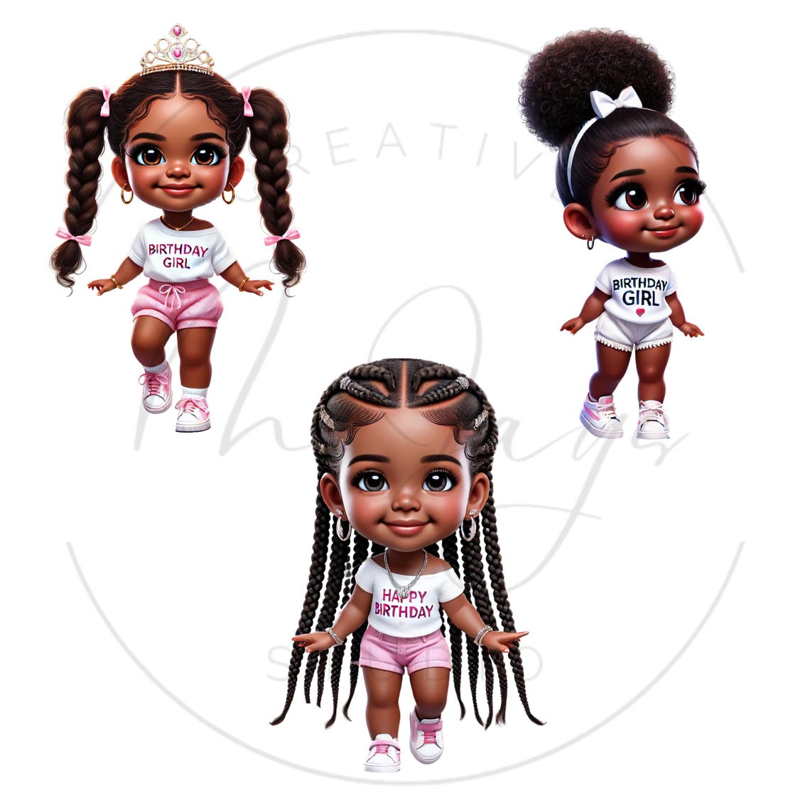 Little Black Girl Clip Art, 11 PNG Bundle, Afro Girls, Brown Kids ...