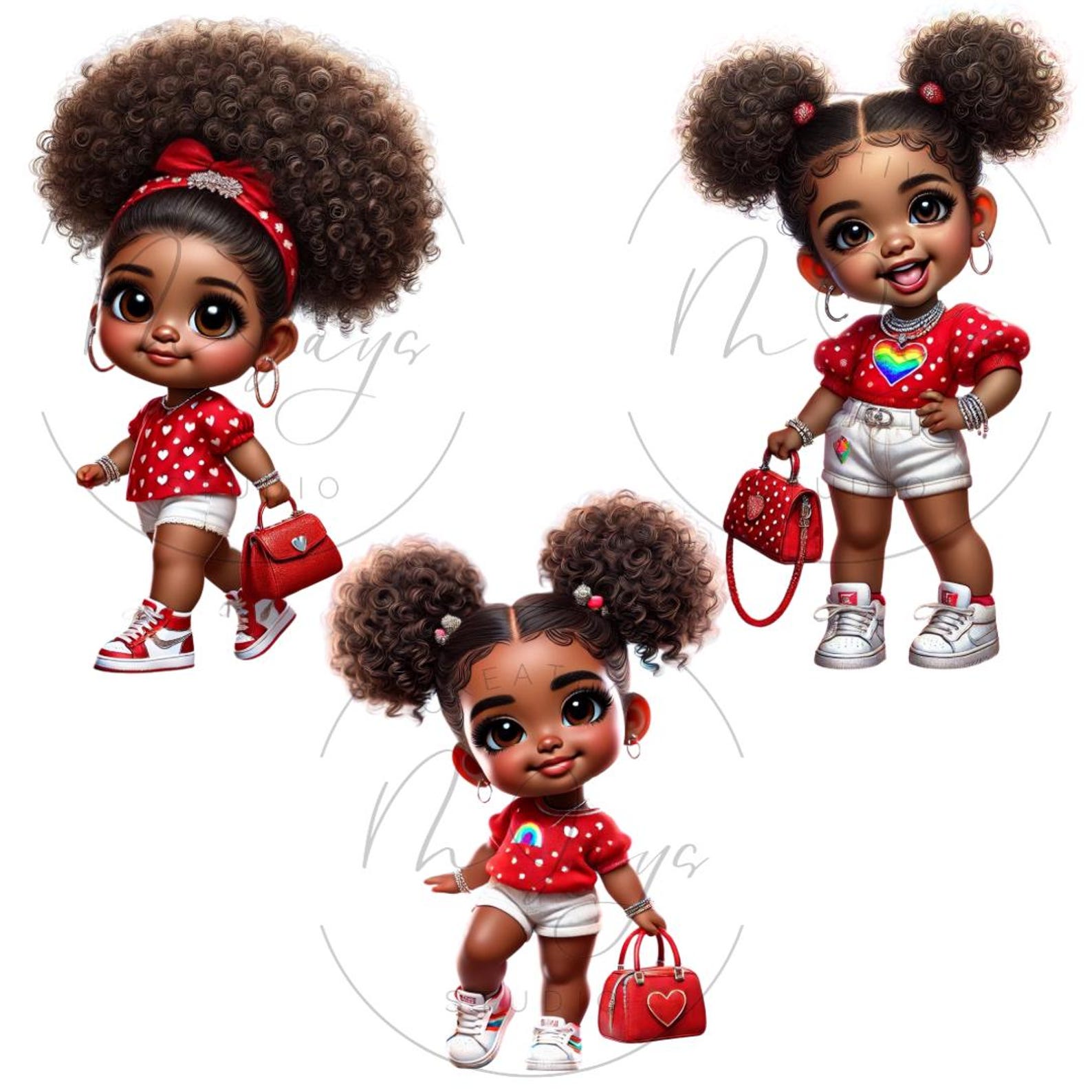 Little Black Girl Clip Art, 10 PNG Bundle, Afro Girls, Brown Kids ...