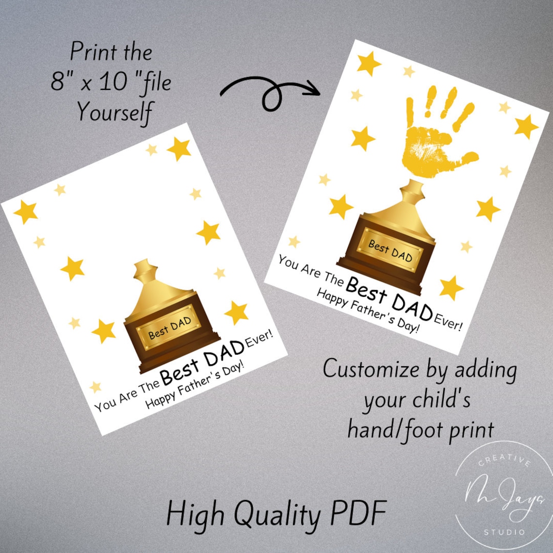 Trophy Handprint Art Gift for Dad, Fathers Day Handprint Craft, Gift ...