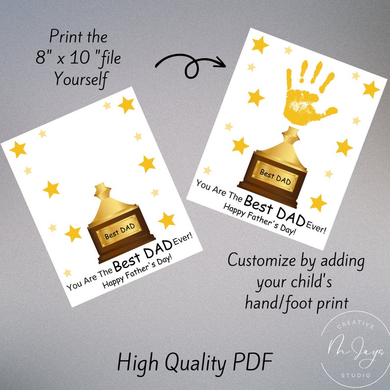 Trophy Handprint Art Gift for Dad, Fathers Day Handprint Craft, Gift ...
