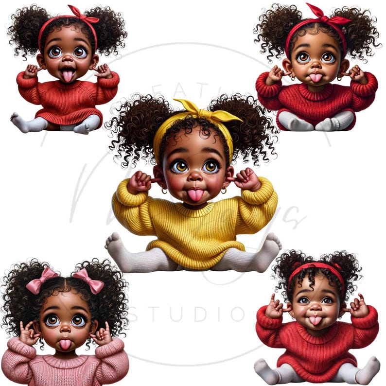 Little Black Girl Clip Art, 14 PNG Bundle, Afro Girls, Brown Kids ...