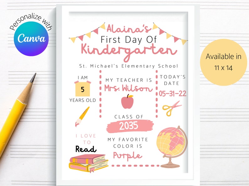 Back to School Sign Printable First Day of Kindergarten - Etsy