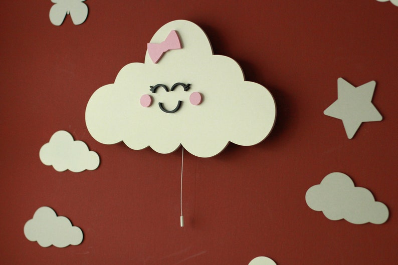 Nursery Night Light, Smiling Fluffy Cloud Wooden Night Light,nightlight ...