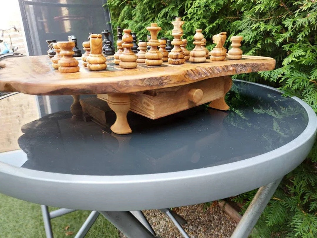 Rustic Wood Chess Set With Rough Edges Handmade of Olive Wood ...
