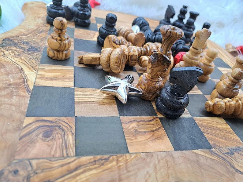 Rustic Wood Chess Set With Rough Edges Handmade of Olive Wood ...