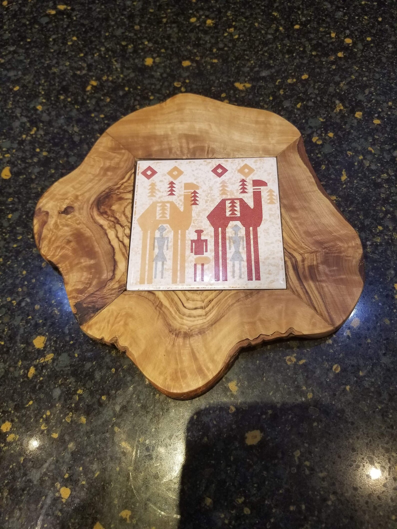 Olive Wood Ceramic Trivet | Etsy