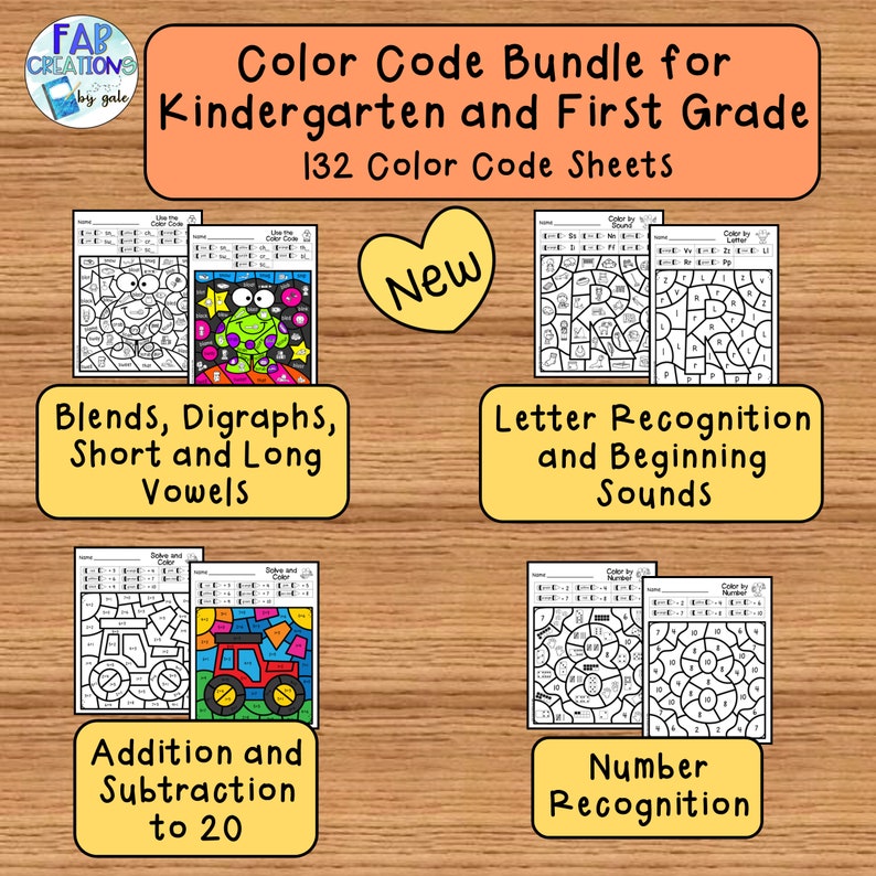 Kindergarten and First Grade Color Code Bundle Color by Number for Kids ...