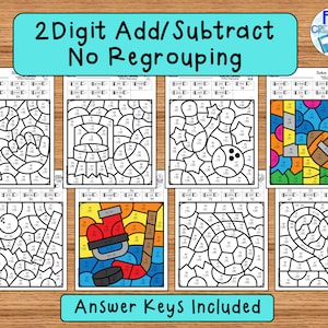 Double Digit Addition & Subtraction Color by Code: Math Worksheets (PDF ...