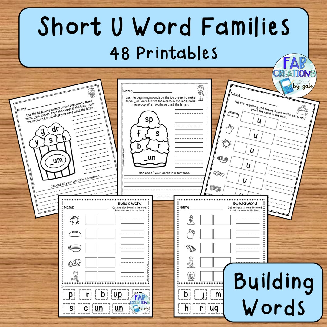 Short U Word Family Practice, Kindergarten and First Grade Phonics - Etsy