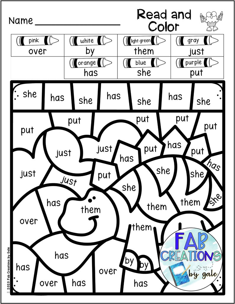 Sight Word Color by Code for High Frequency Words First-third Grade ...