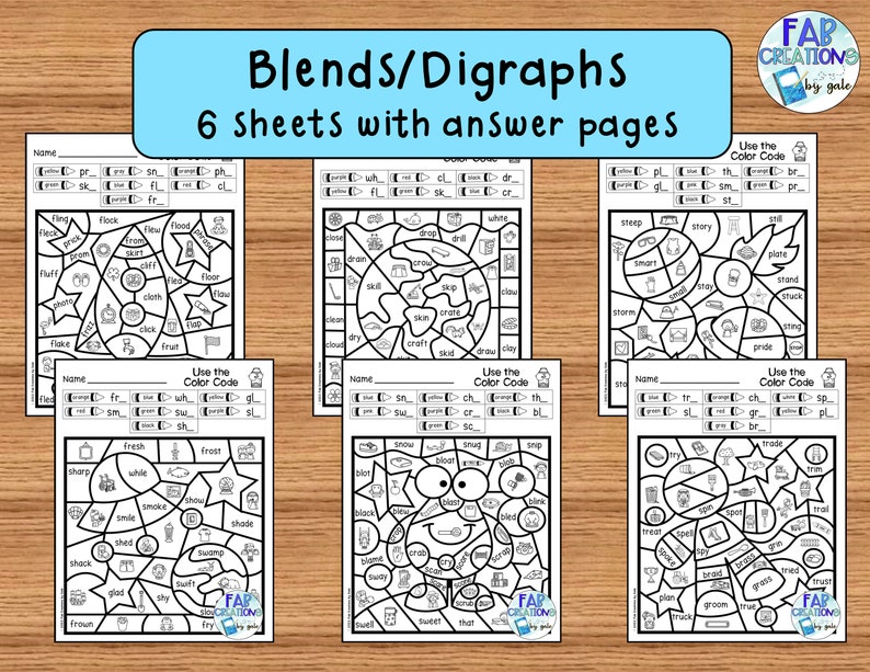 Phonics Color Code Worksheets: Blends, Digraphs, Vowels (digital ...