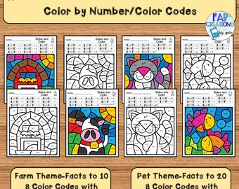 Addition and Subtraction Math Facts to 20 Color by Number Worksheets ...