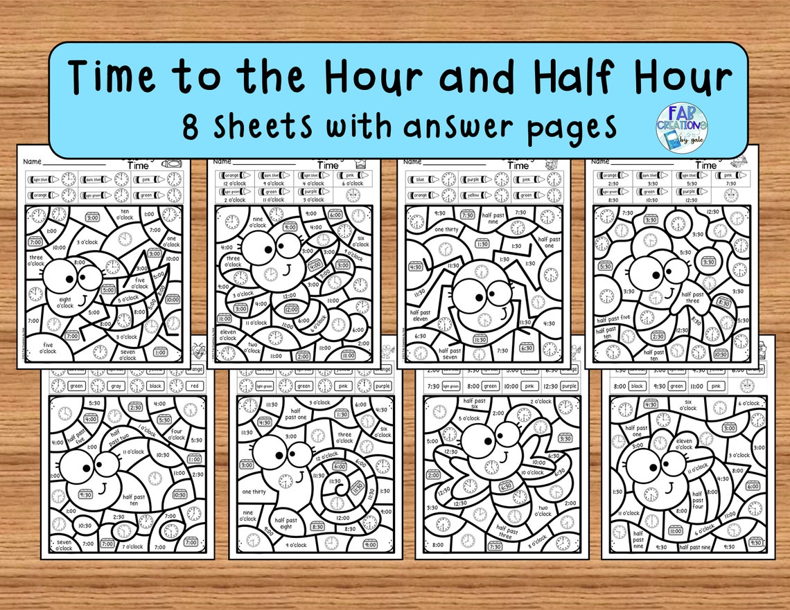 Telling Time to the Hour, Half Hour and 5 Minute Intervals Color by ...