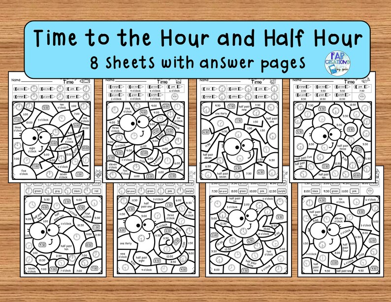 Telling Time Color by Code Worksheets: Math Activity (digital Download ...