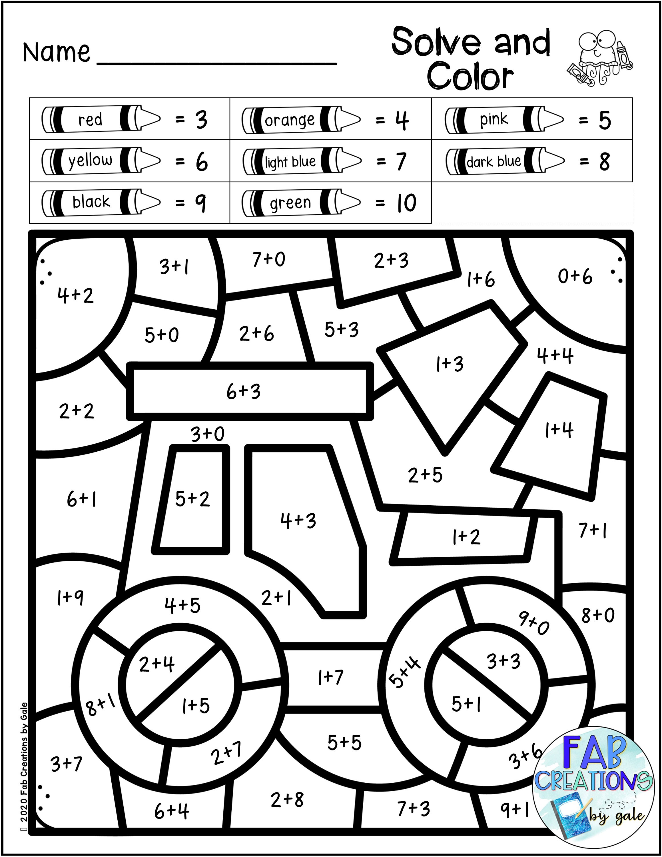 Addition and Subtraction Facts to 20 Color Codes, Color by Number for ...