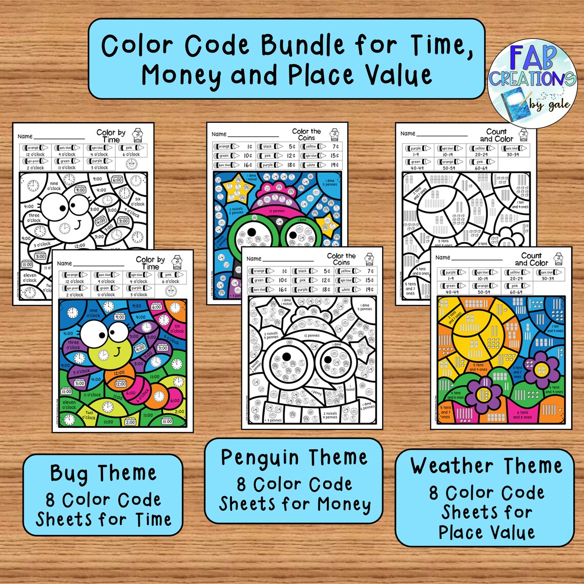 Color by Code for Place Value, Telling Time and Counting Money-color by ...