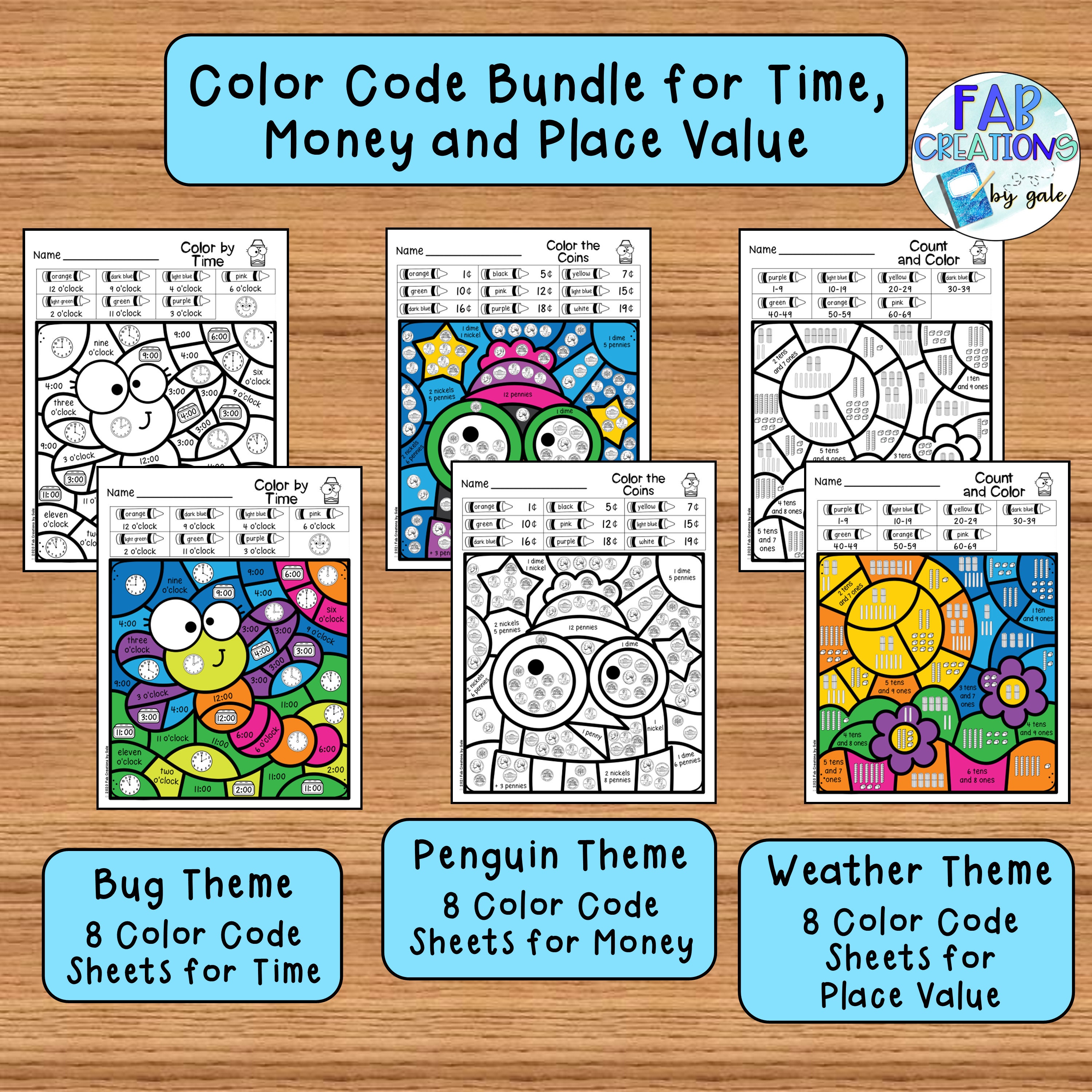 Color by Code for Place Value, Telling Time and Counting Money-color by ...