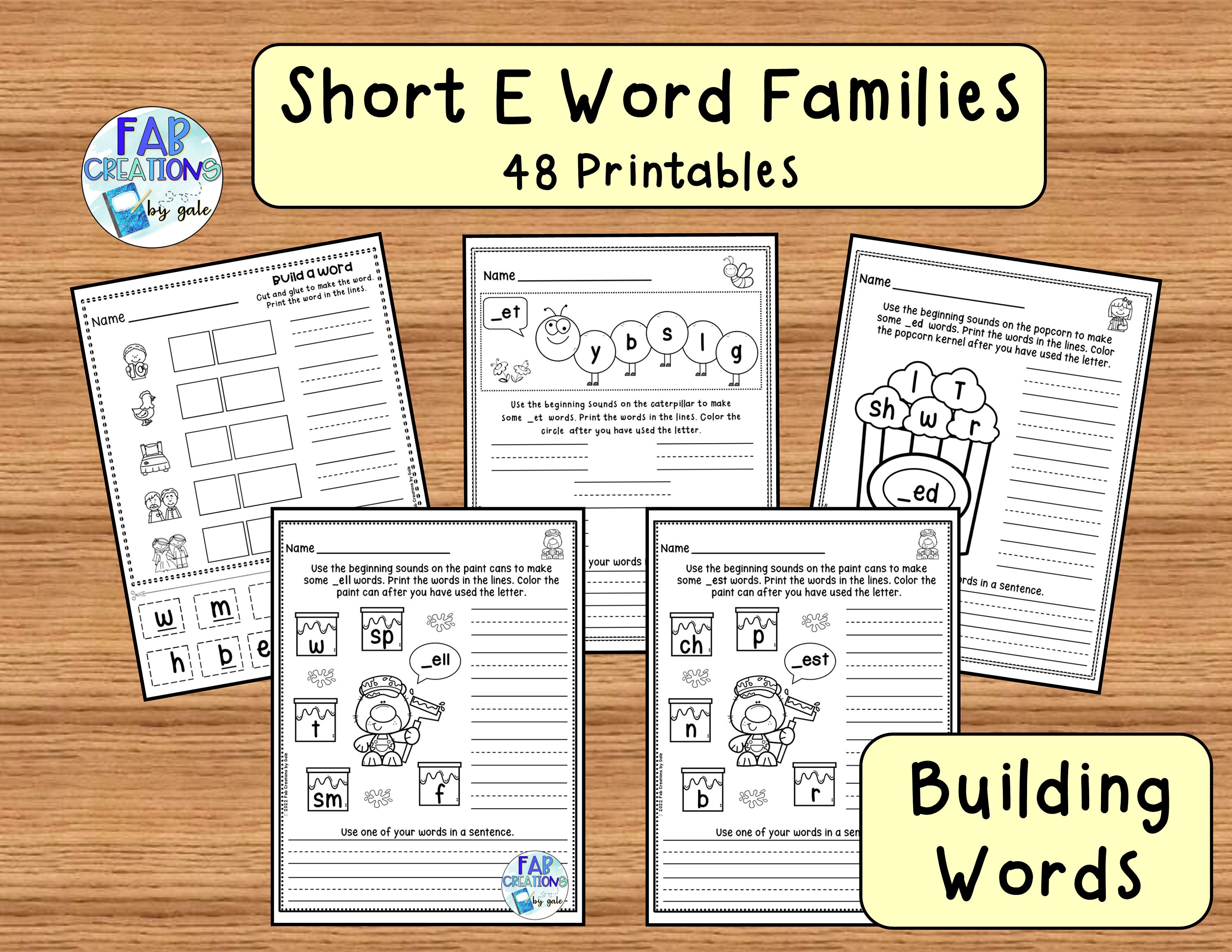 Short E Word Family Practice, Kindergarten and First Grade Phonics - Etsy
