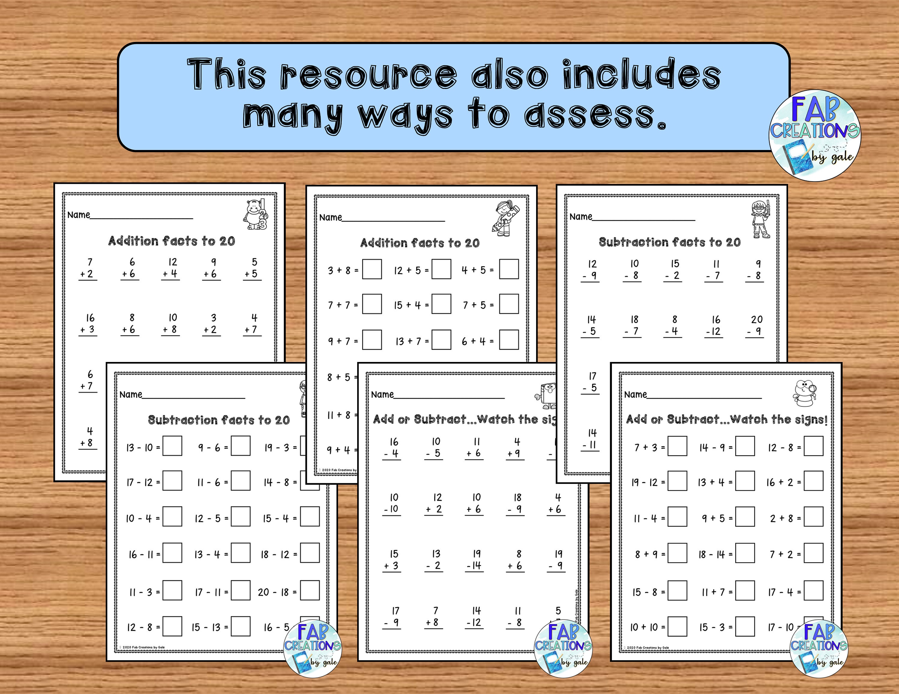 Addition and Subtraction Facts to 20 - Etsy