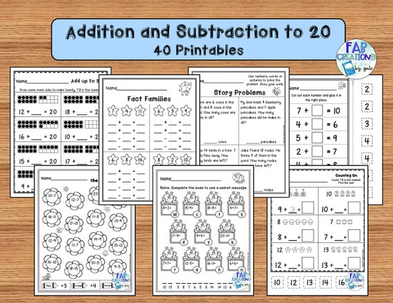 Addition and Subtraction Facts to 20 | Etsy
