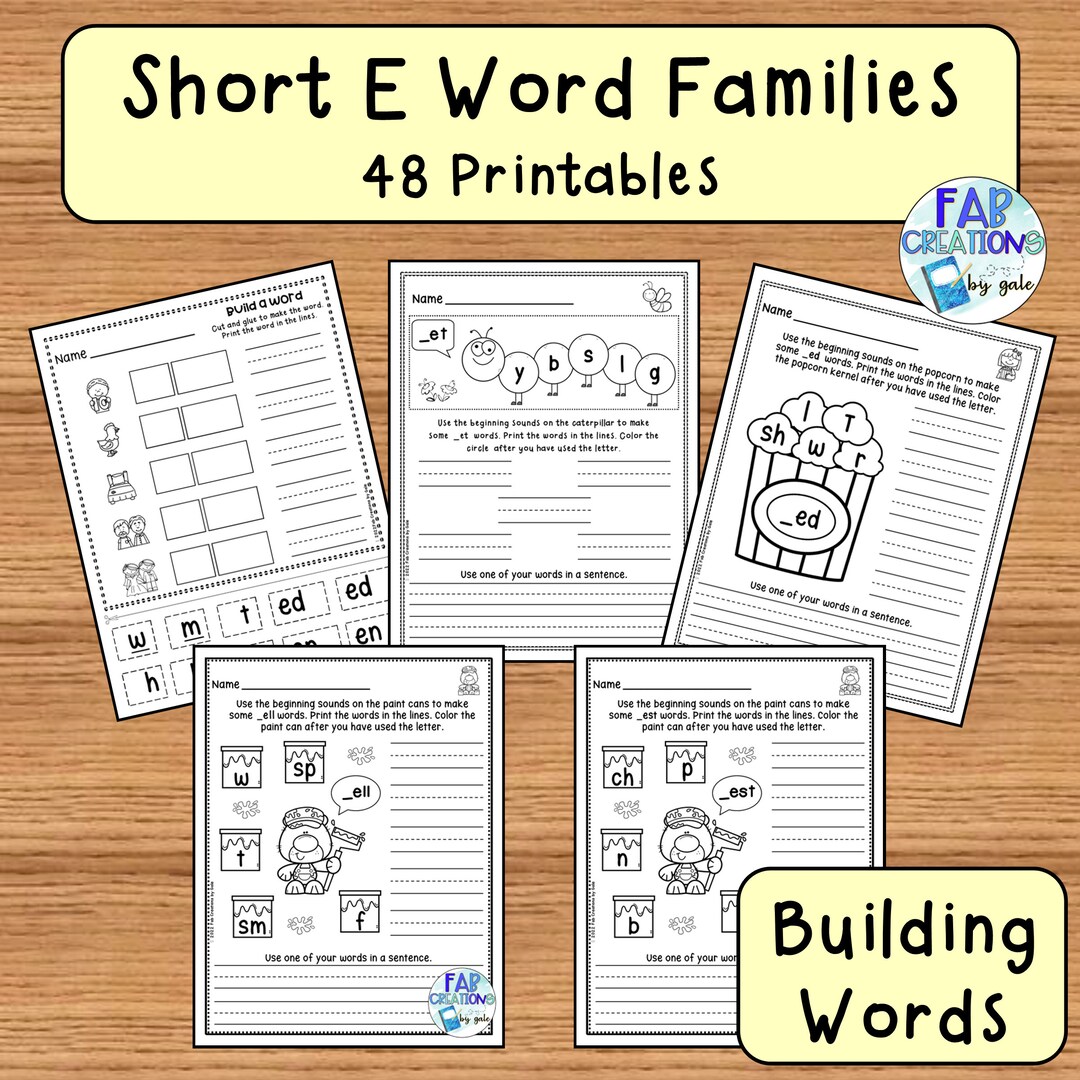 Short E Word Family Practice, Kindergarten and First Grade Phonics - Etsy