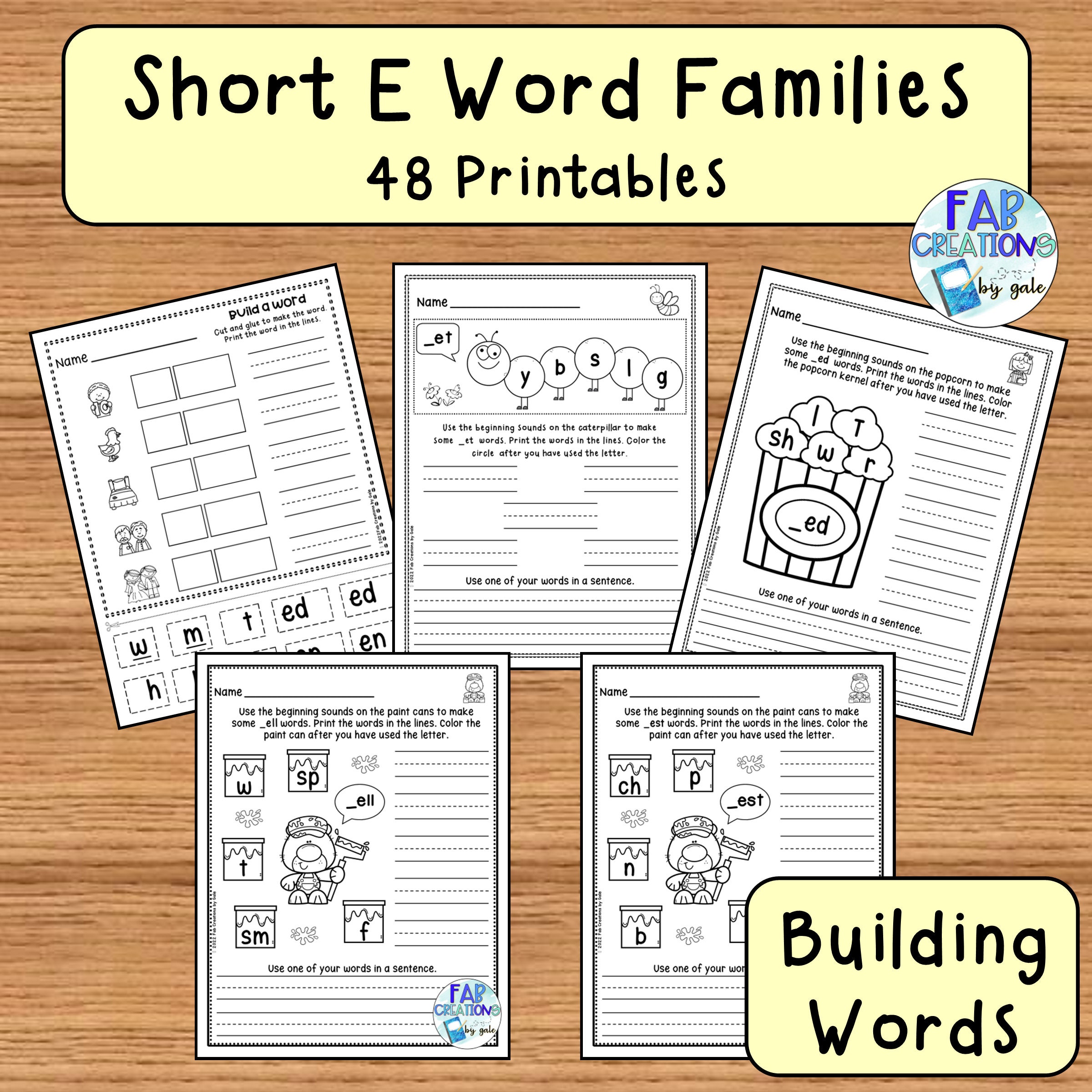 Short E Word Family Practice, Kindergarten and First Grade Phonics - Etsy