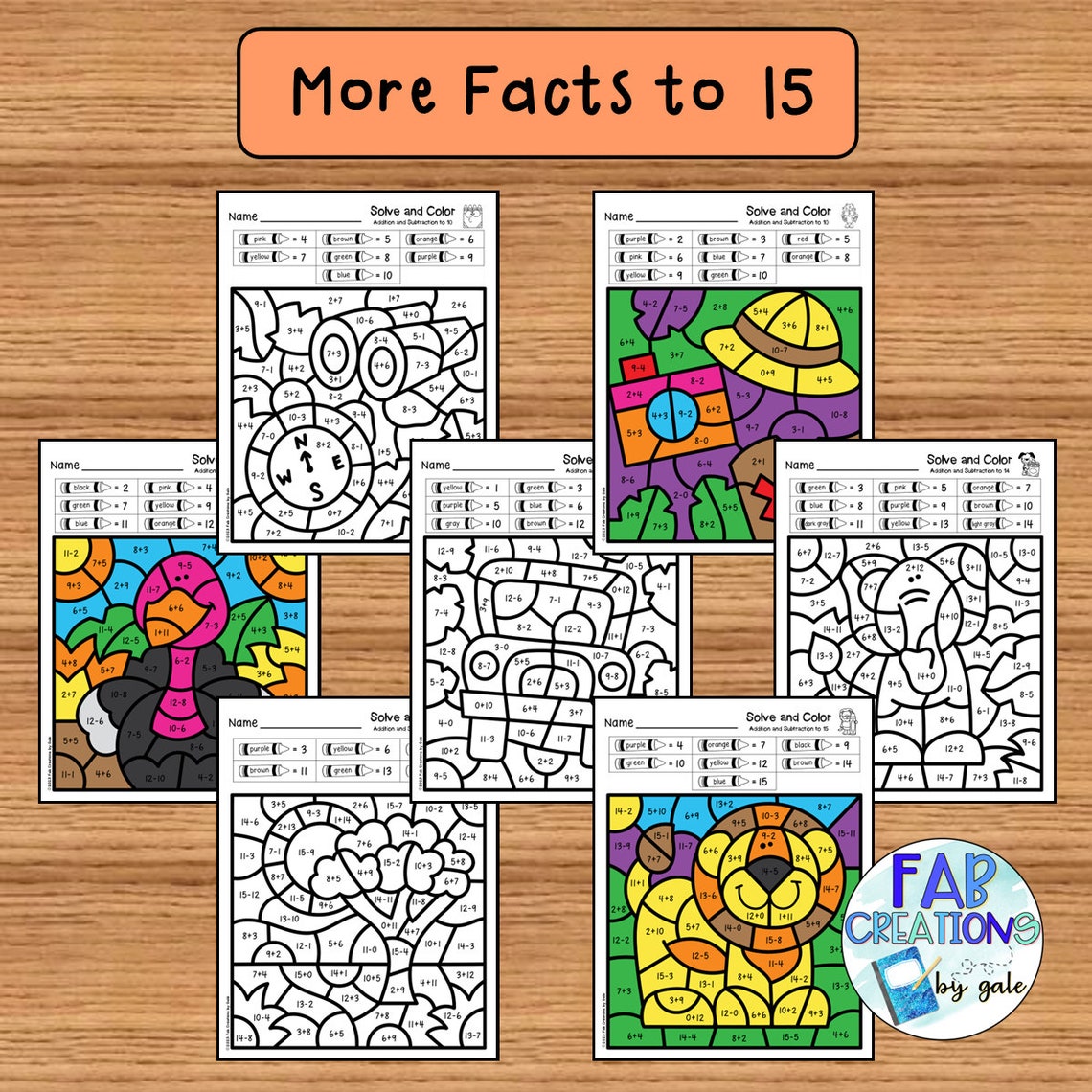 Addition and Subtraction Math Facts to 20 Color by Number Worksheets ...
