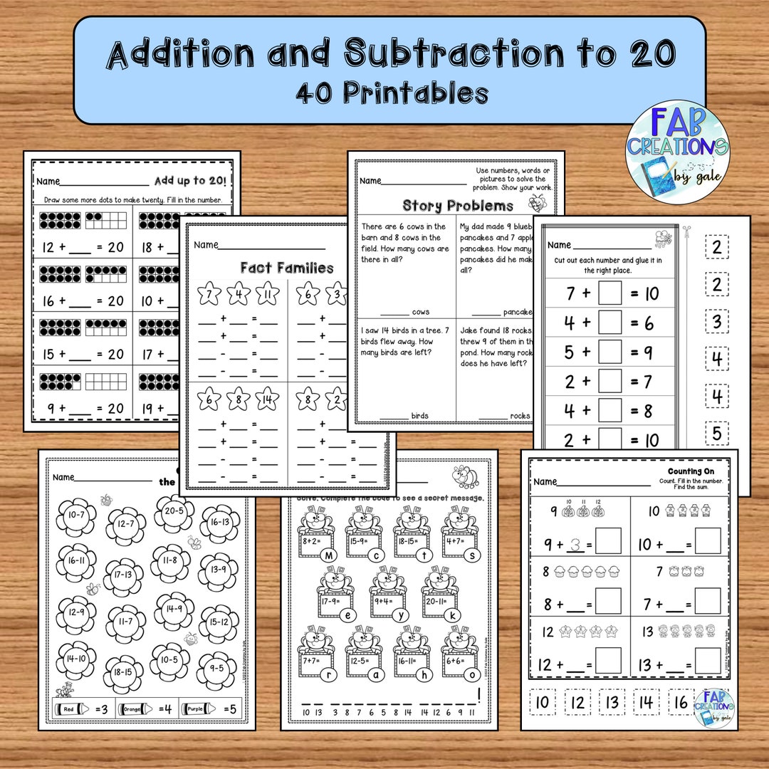 Addition and Subtraction Facts to 20 - Etsy