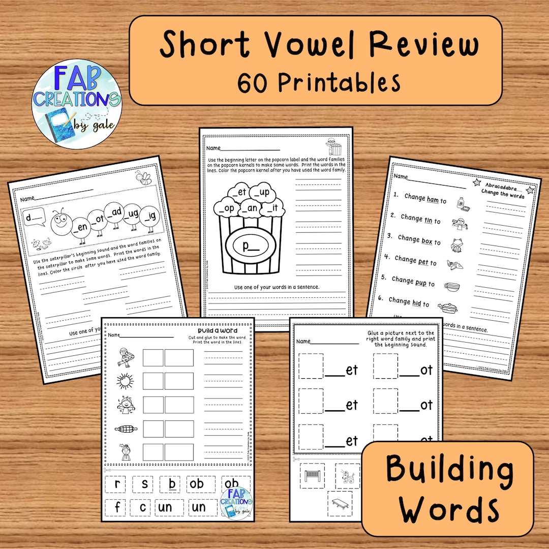 Short Vowel Review Worksheets: 60 Printables (PDF Download) - Etsy
