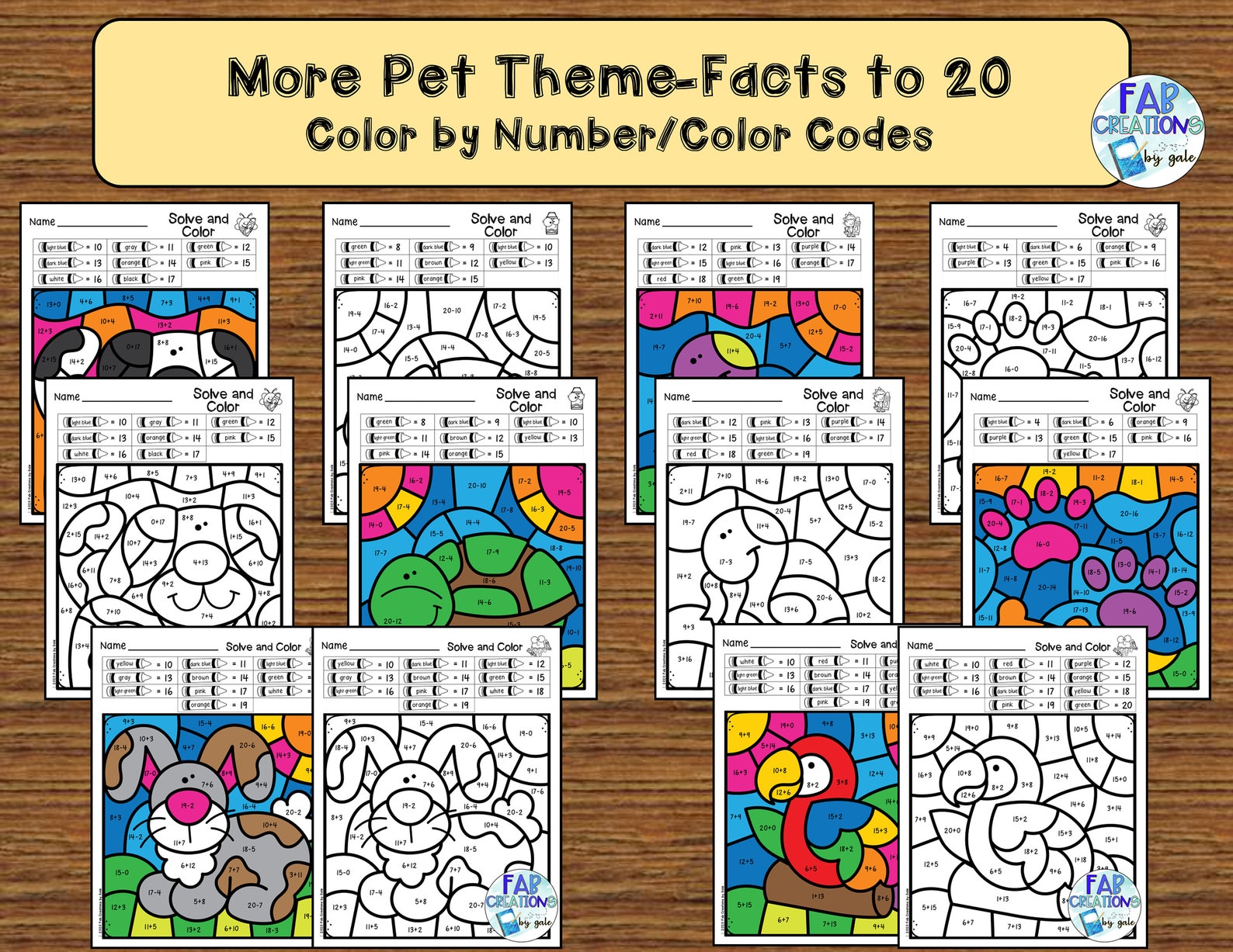 Addition and Subtraction Facts to 20 Color Codes, Color by Number for ...