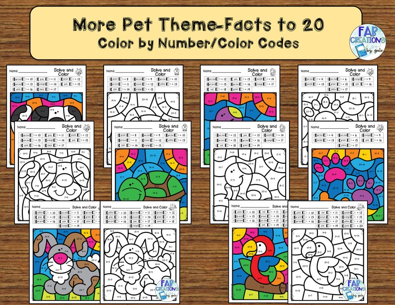 Addition and Subtraction Facts to 20 Color Codes, Color by Number for ...