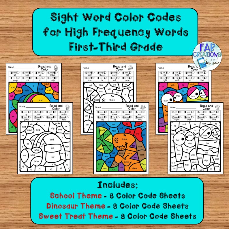 Sight Word Color by Code for High Frequency Words First-third Grade ...