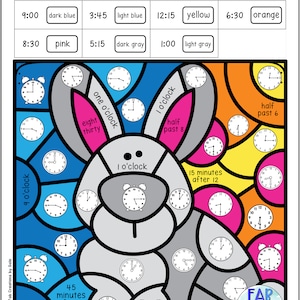 Telling Time Color by Code Worksheets: Math Activity (digital Download ...