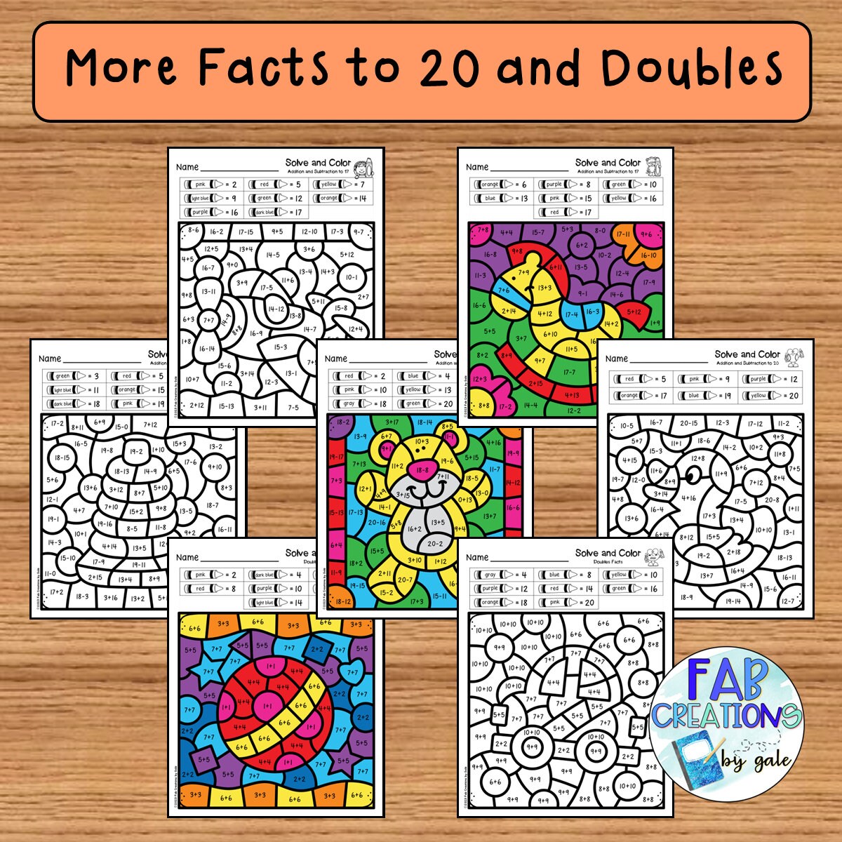 Addition and Subtraction Math Facts to 20 Color by Number Worksheets ...
