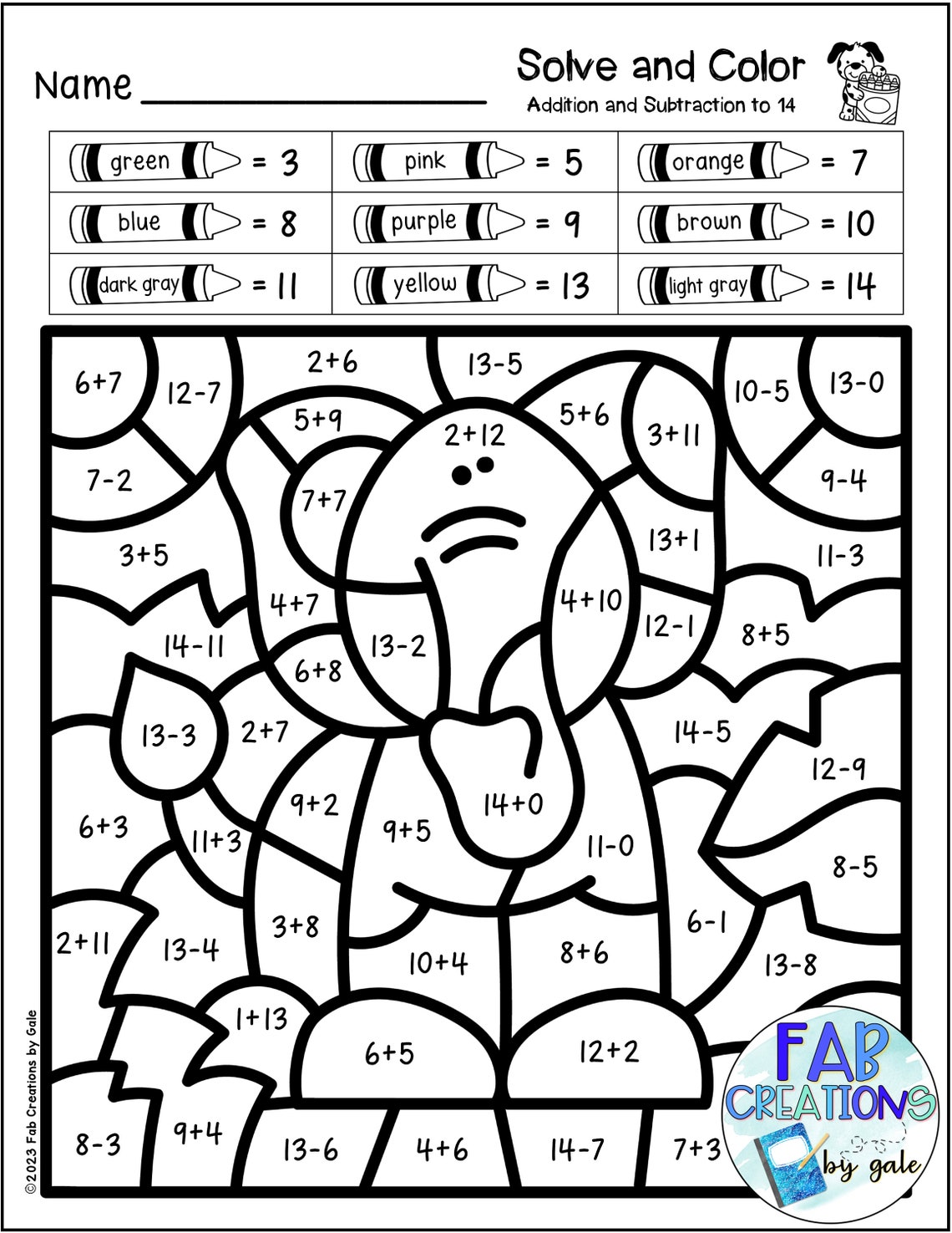 Addition and Subtraction Math Facts to 20 Color by Number Worksheets ...