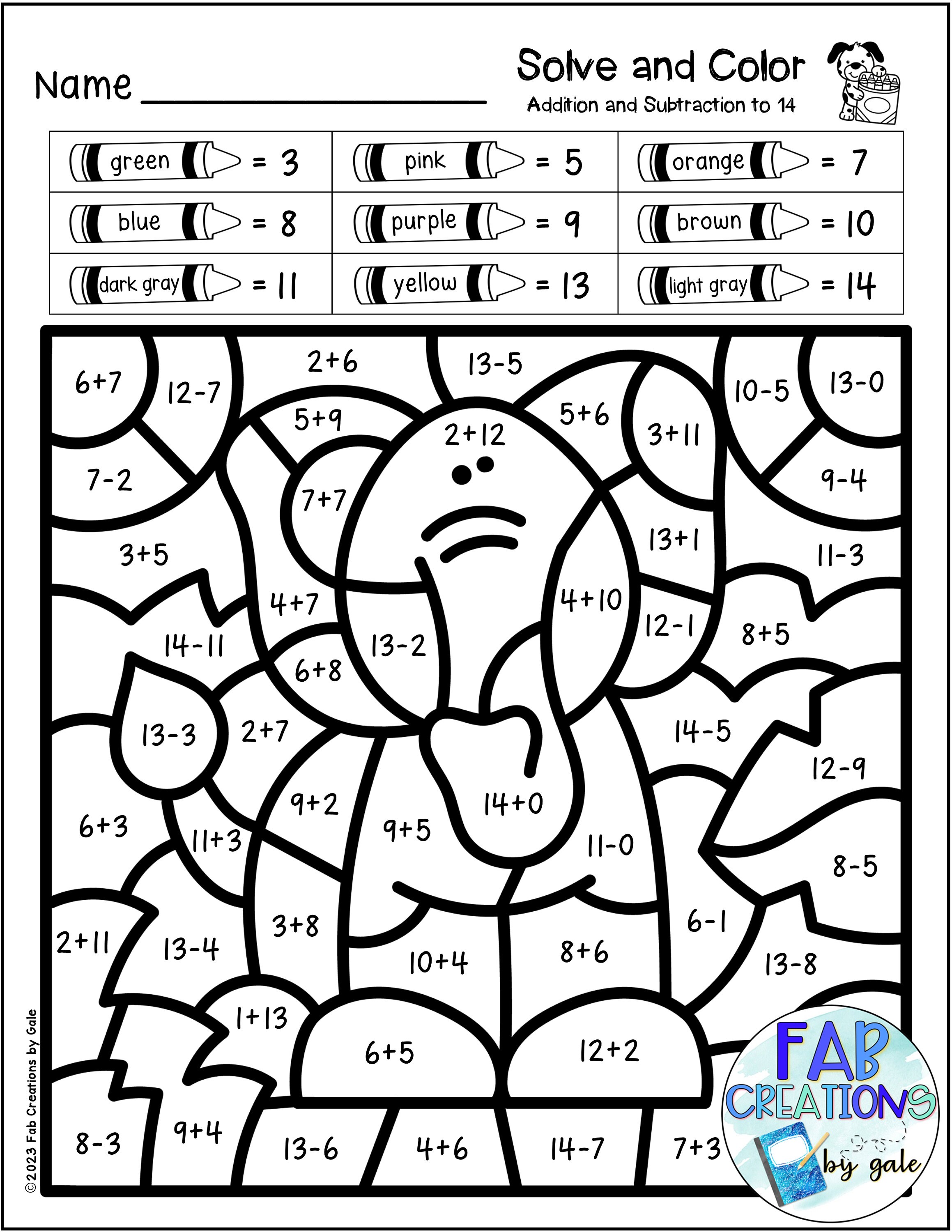 Addition and Subtraction Math Facts to 20 Color by Number Worksheets ...