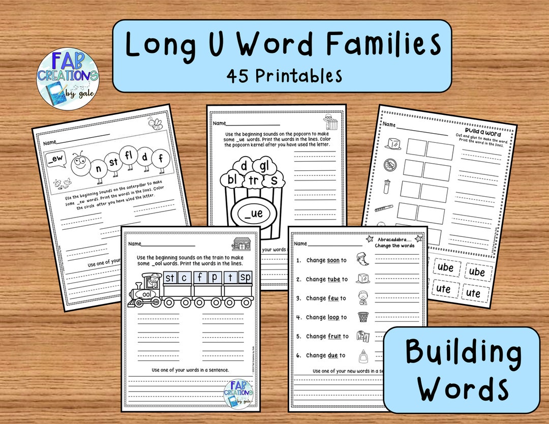 Long U Word Family Practice, First and Second Grade Phonics - Etsy