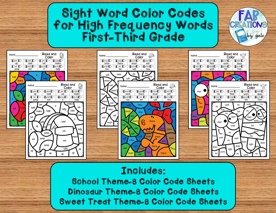 Sight Word Color by Code for High Frequency Words First-third Grade ...