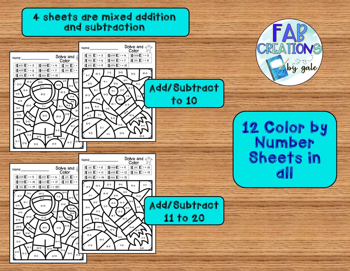 Space Themed Color by Number for Addition and Subtraction Facts to 20 ...