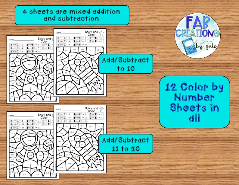 Space Themed Color by Number for Addition and Subtraction Facts to 20 ...