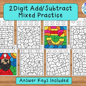 Suma y resta de dos dígitos: Colorea por código: Hojas de trabajo de ...