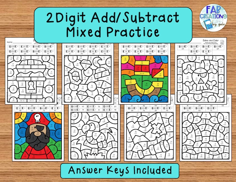 Double Digit Addition & Subtraction Color by Code: Math Worksheets (PDF ...