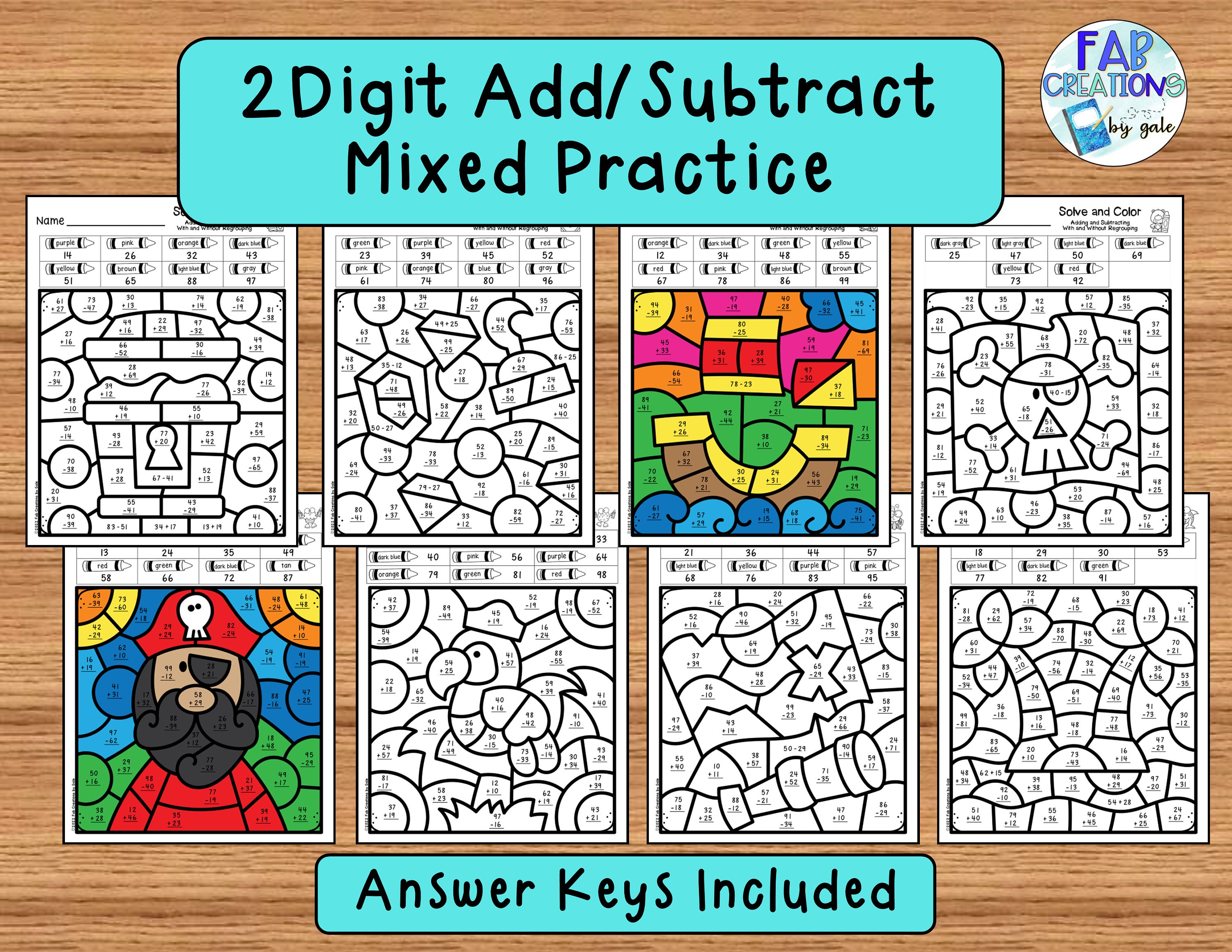 Double Digit Addition & Subtraction Color by Code: Math Worksheets (PDF ...