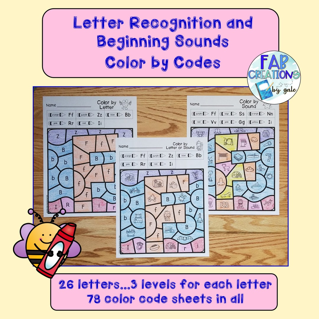 Letter Recognition Color by Code Worksheets: Beginning Sounds (digital ...