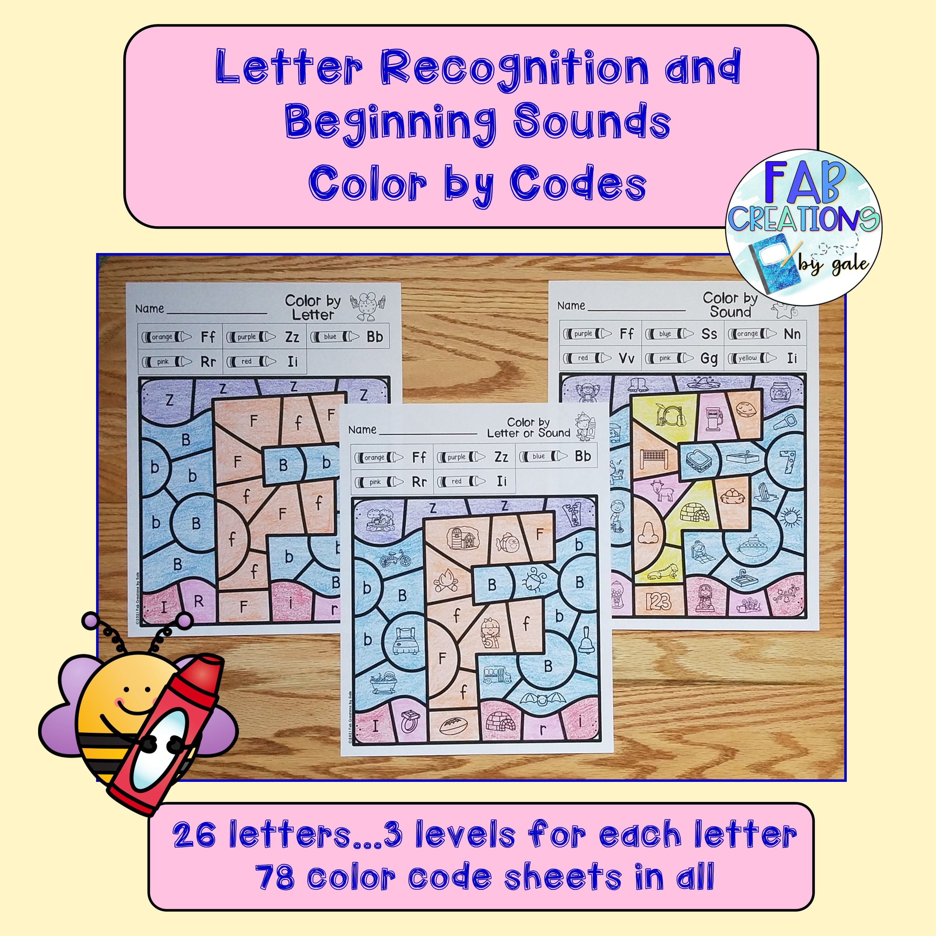 Letter Recognition Color by Code Worksheets: Beginning Sounds (digital ...