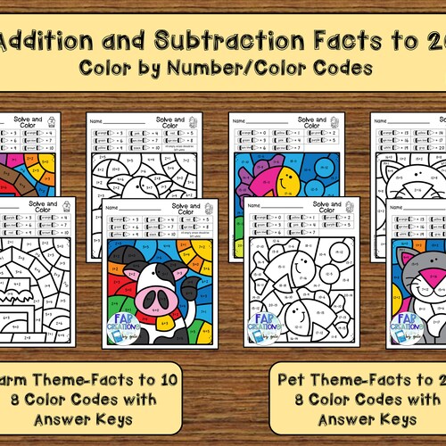 Addition and Subtraction Facts to 20 Color Codes Color by - Etsy