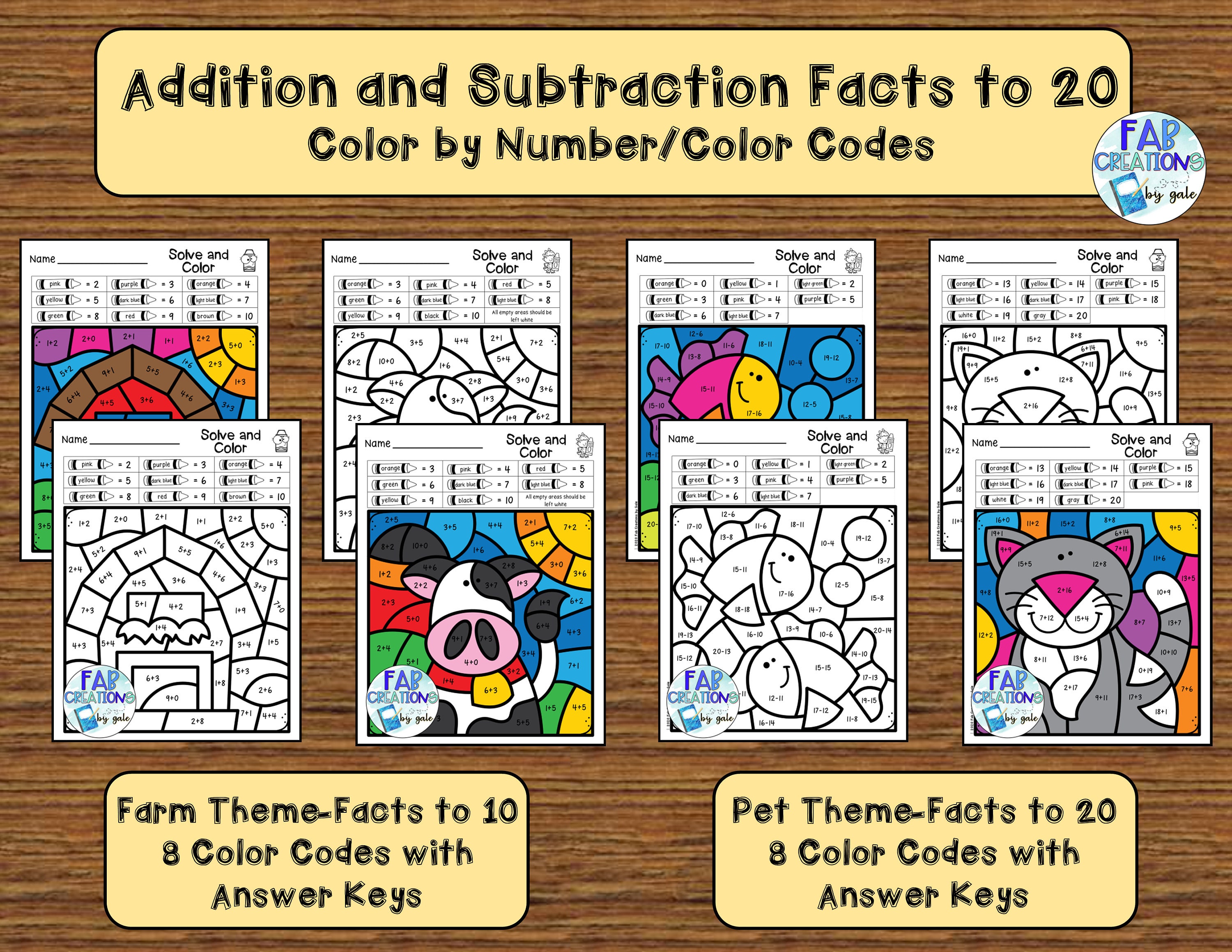 Addition and Subtraction Facts to 20 Color Codes Color by - Etsy